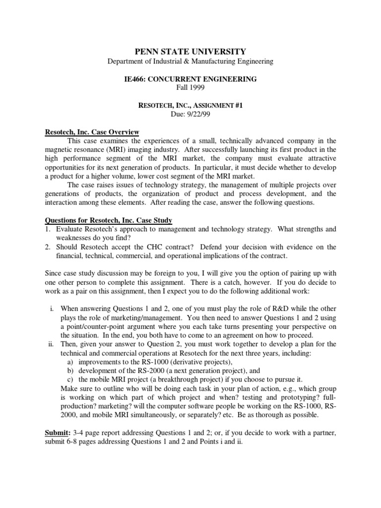 Ie466 Resotech Asgn | PDF | Magnetic Resonance Imaging | New Product Development