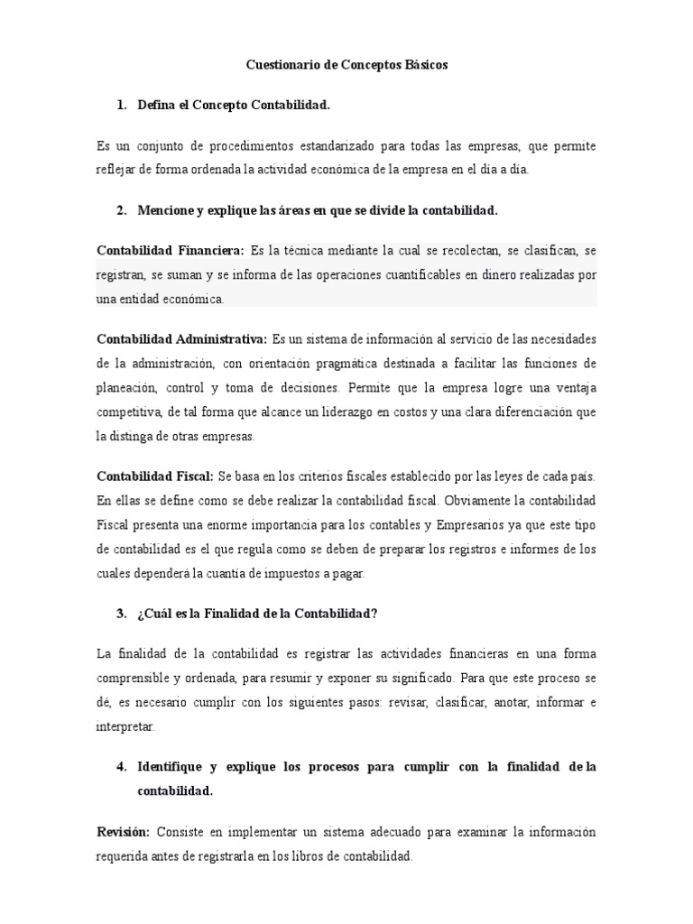 Cuestionario de Conceptos Básicos | PDF | Contador | Contabilidad