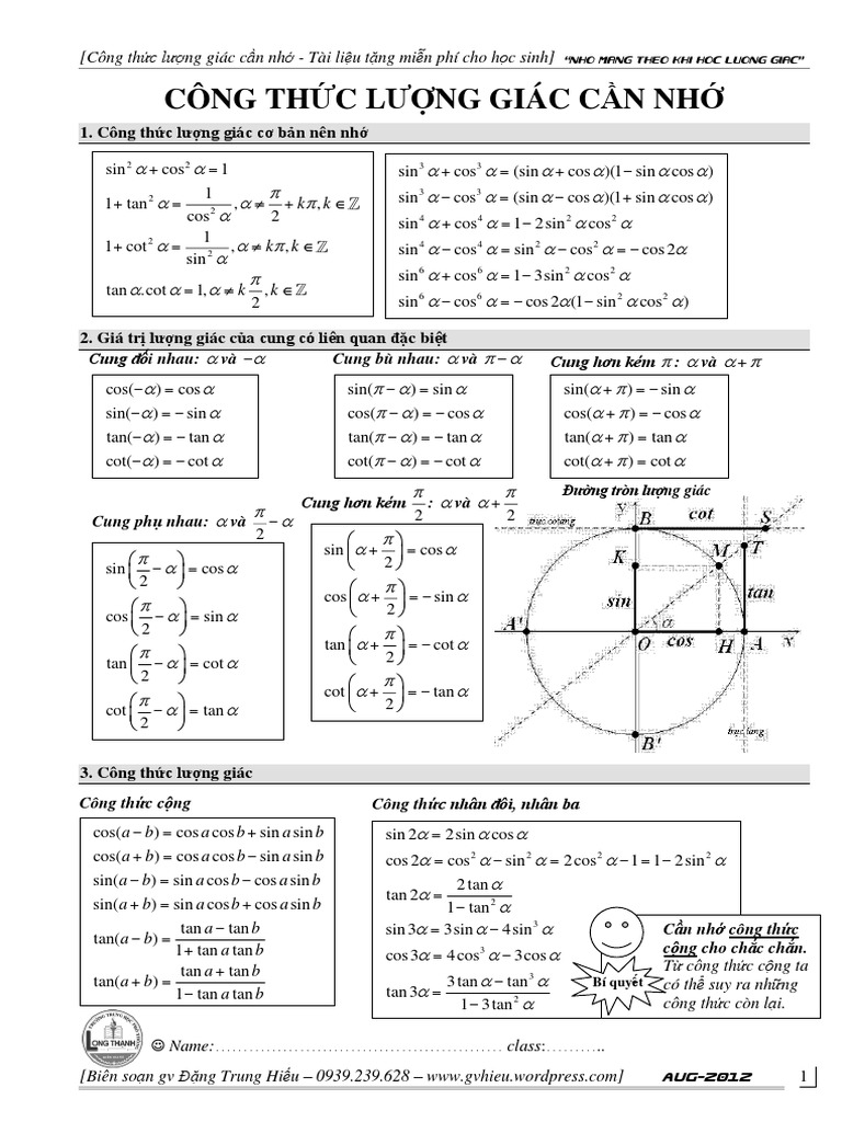 Cong Thuc Luong Giac | PDF