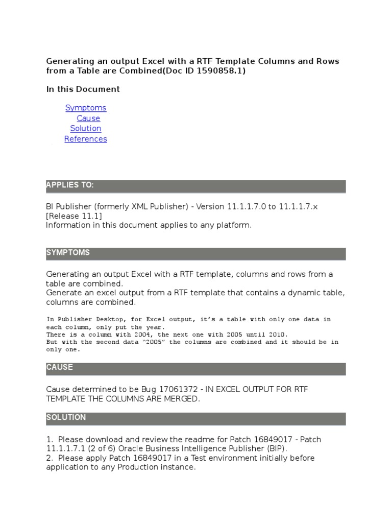 Generating An Output Excel With A RTF Template Columns and Rows From A ...