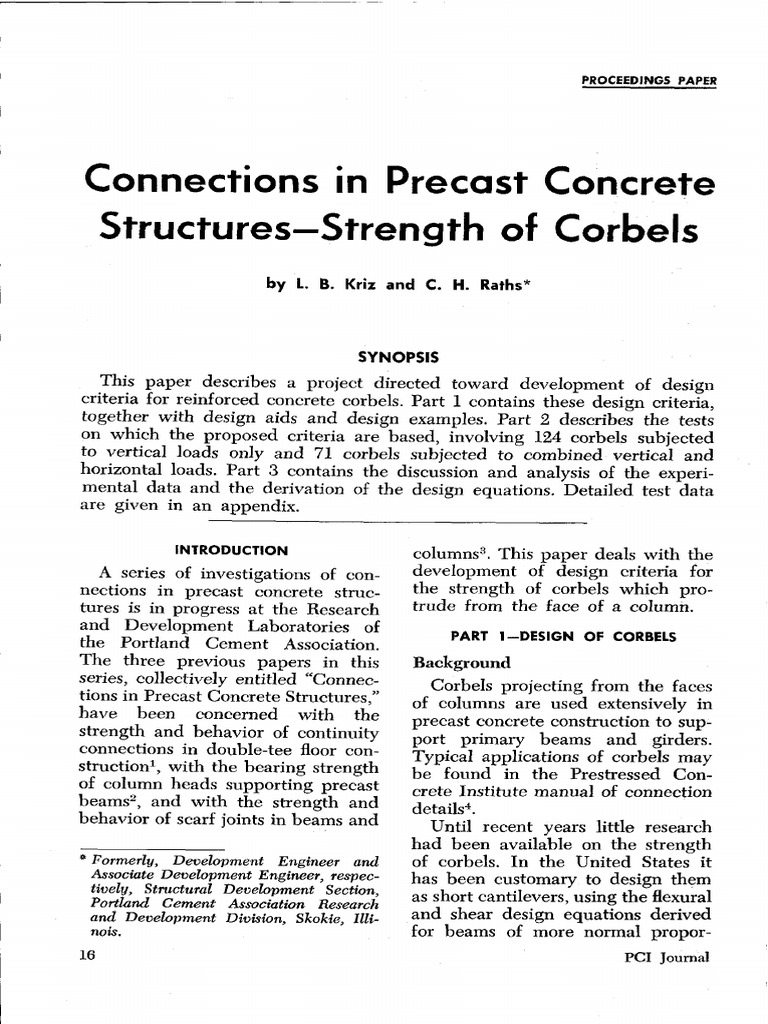 Connections in Precast Concrete Structures-Strength of Corbels | PDF ...