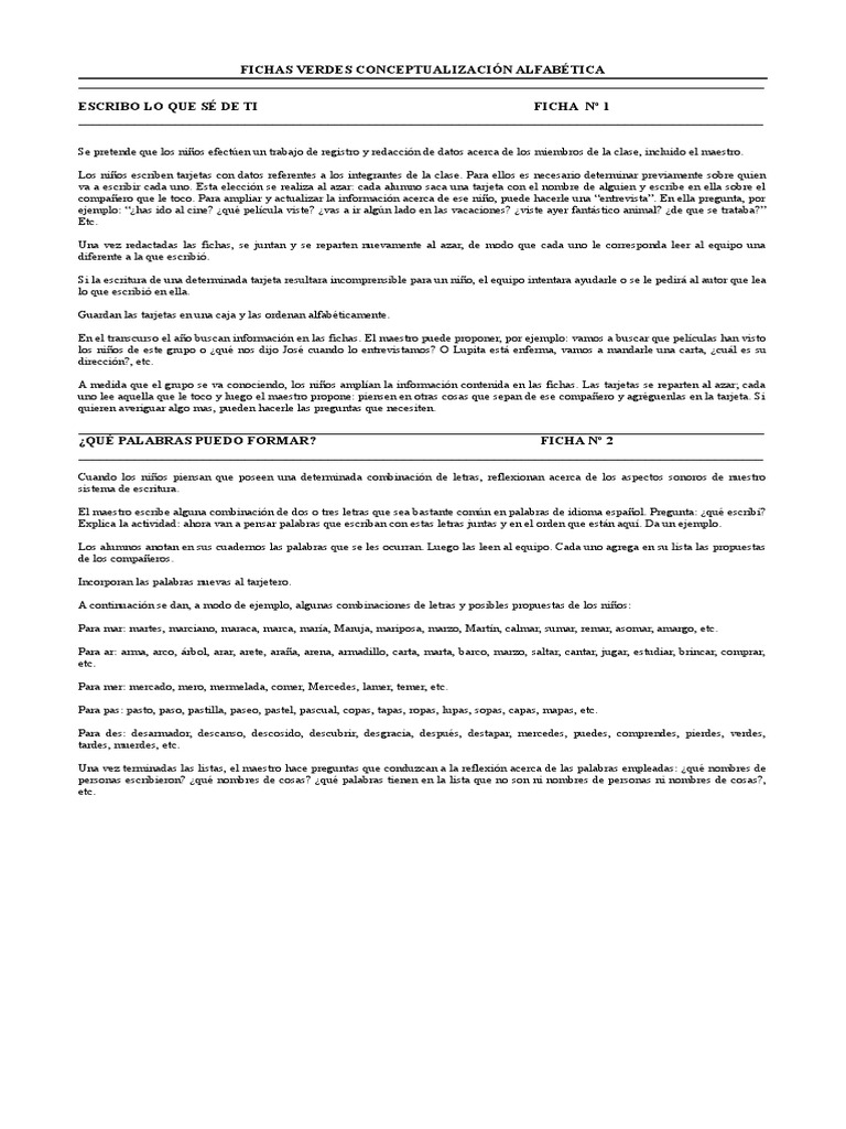 Fichas Verdes Alfabeticas | PDF | Escritura | Palabra
