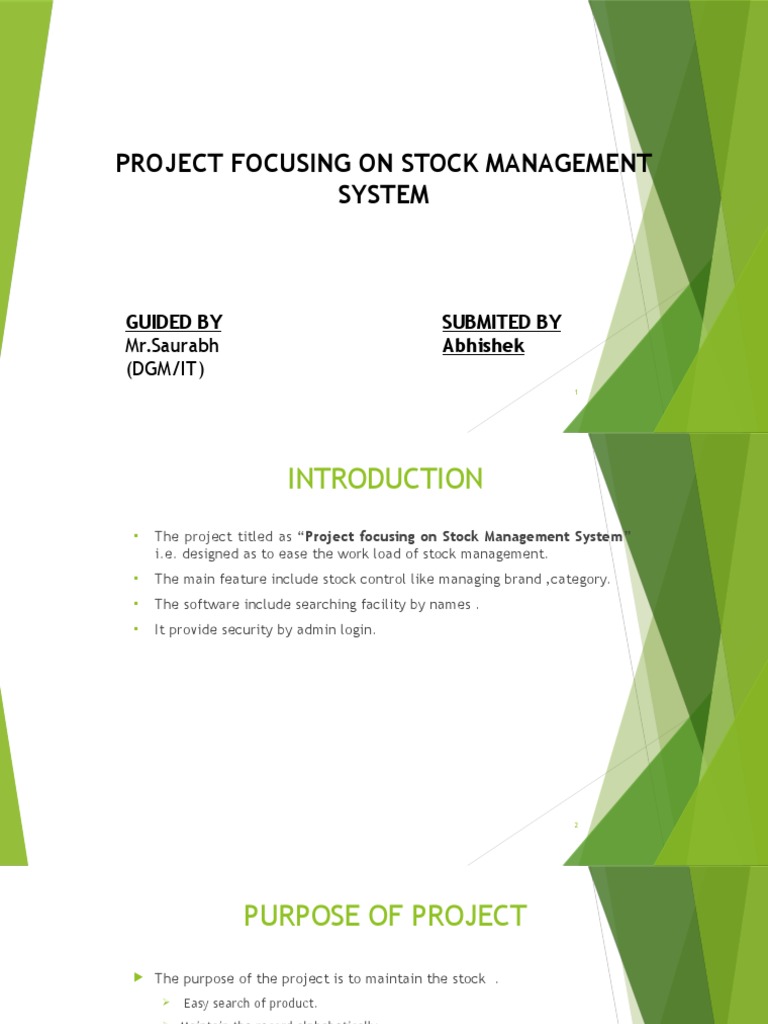 Project Focusing On Stock Management System: Guided by Submited by ...