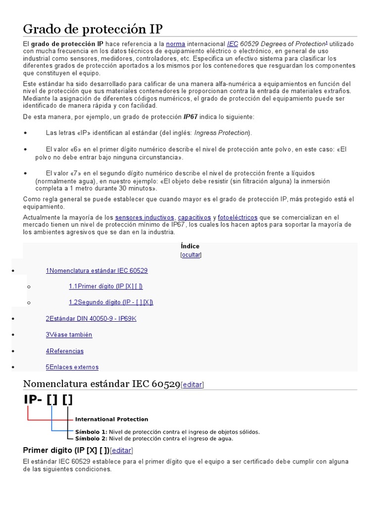 Grado de Protección IP | PDF | Science | Electrónica