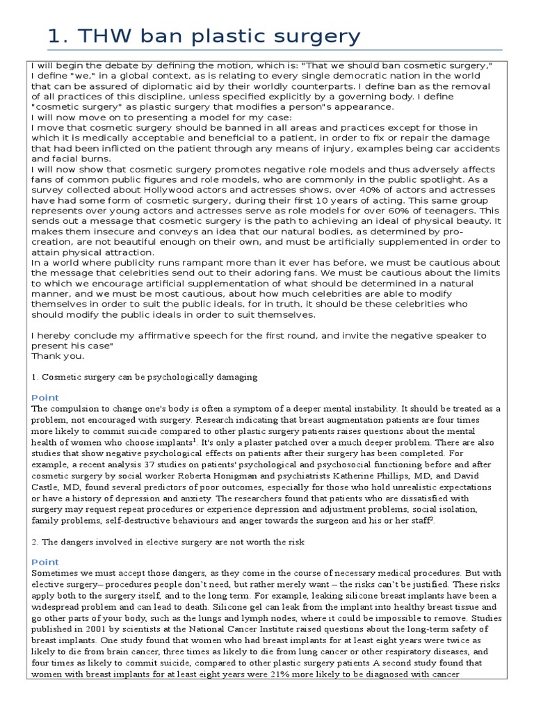 Ban on Cosmetic Surgery Debate | PDF | Plastic Surgery | Surgery