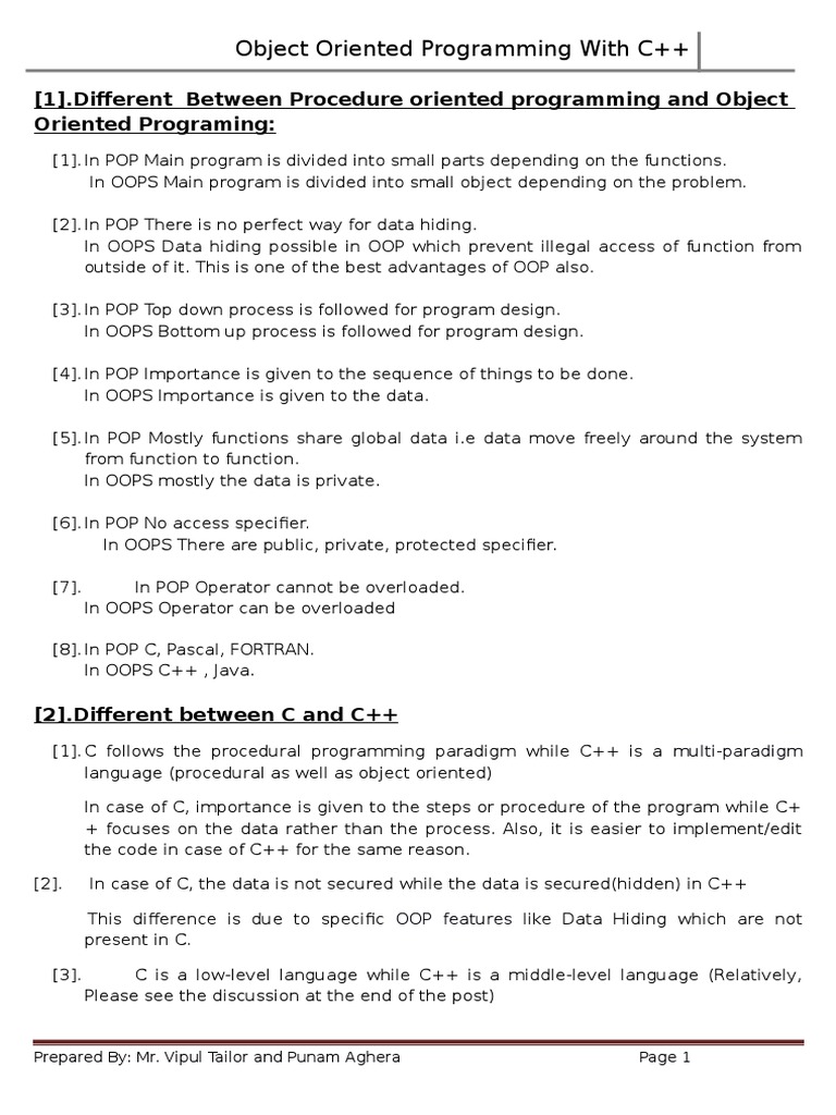 C Notes 1 Constructor Object Oriented Programming Subroutine