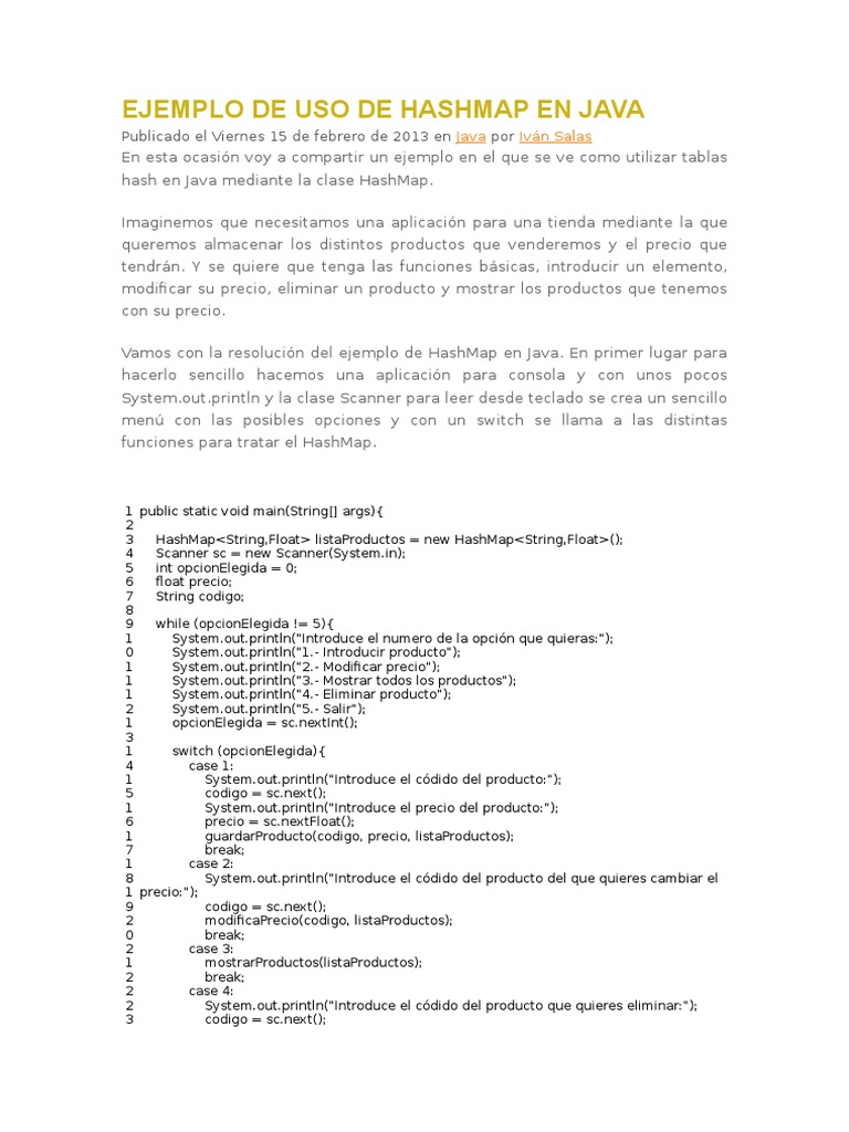 Ejemplo de Uso de Hashmap en Java | Descargar gratis PDF | Java (lenguaje de programación ...