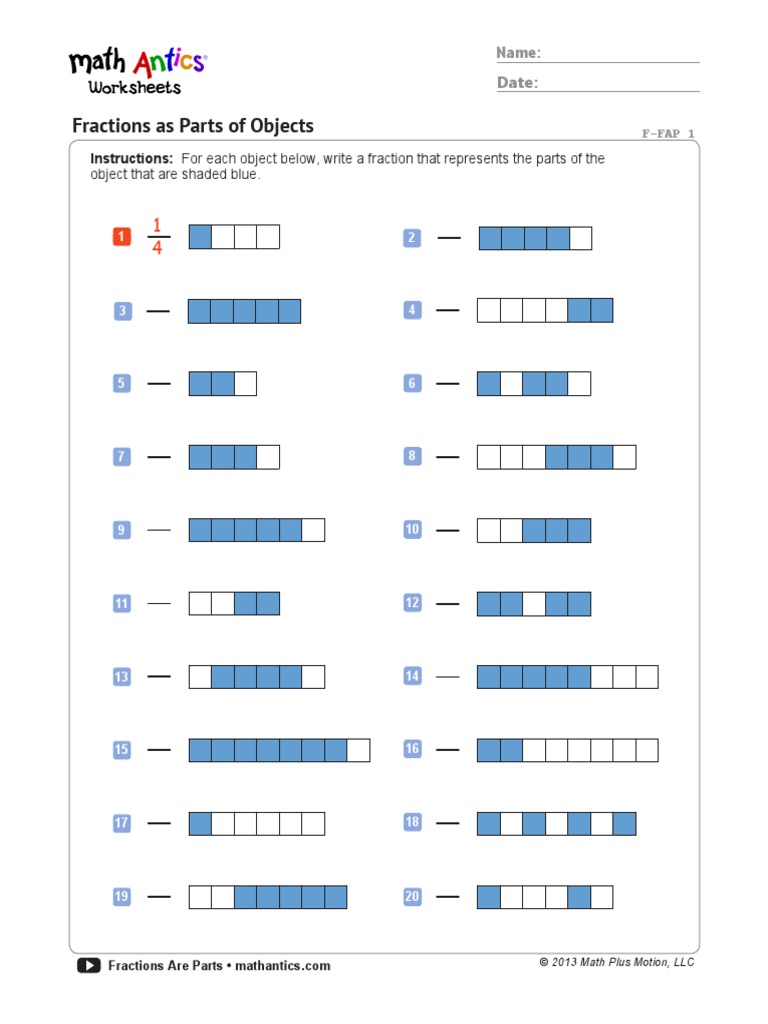 Fractions As Parts of Objects: Instructions: For Each Object Below ...