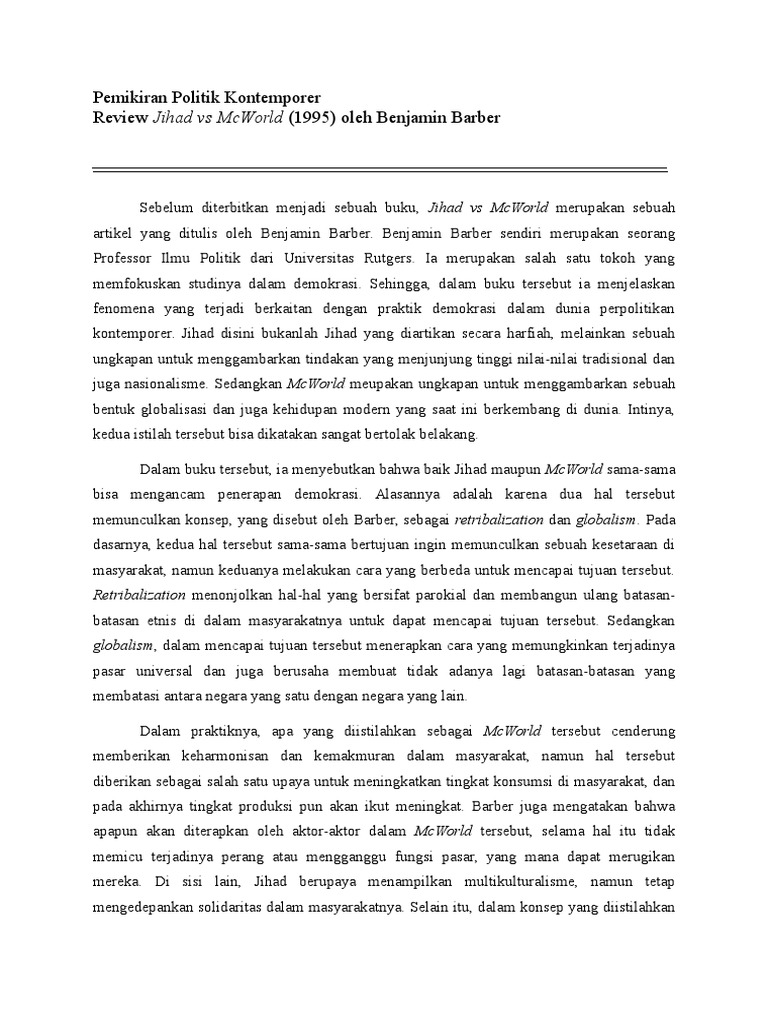Jihad Vs Mcworld | PDF | Ilmu Sosial