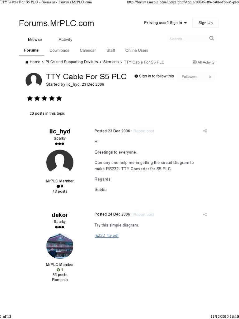 TTY Cable For S5 PLC - Siemens - Forums - MRPLC | PDF | Programmable ...