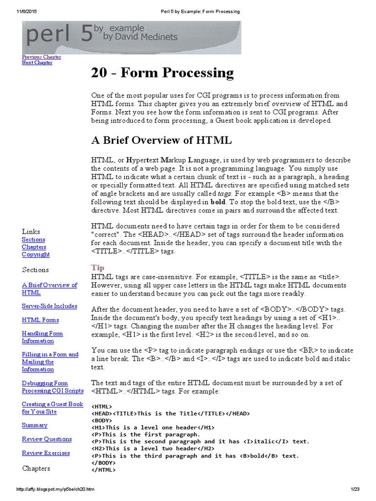 Perl 5 by Example_ Form Processing | Html | Html Element