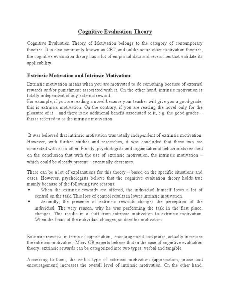 Cognitive Evaluation Theory | PDF | Motivation | Motivational
