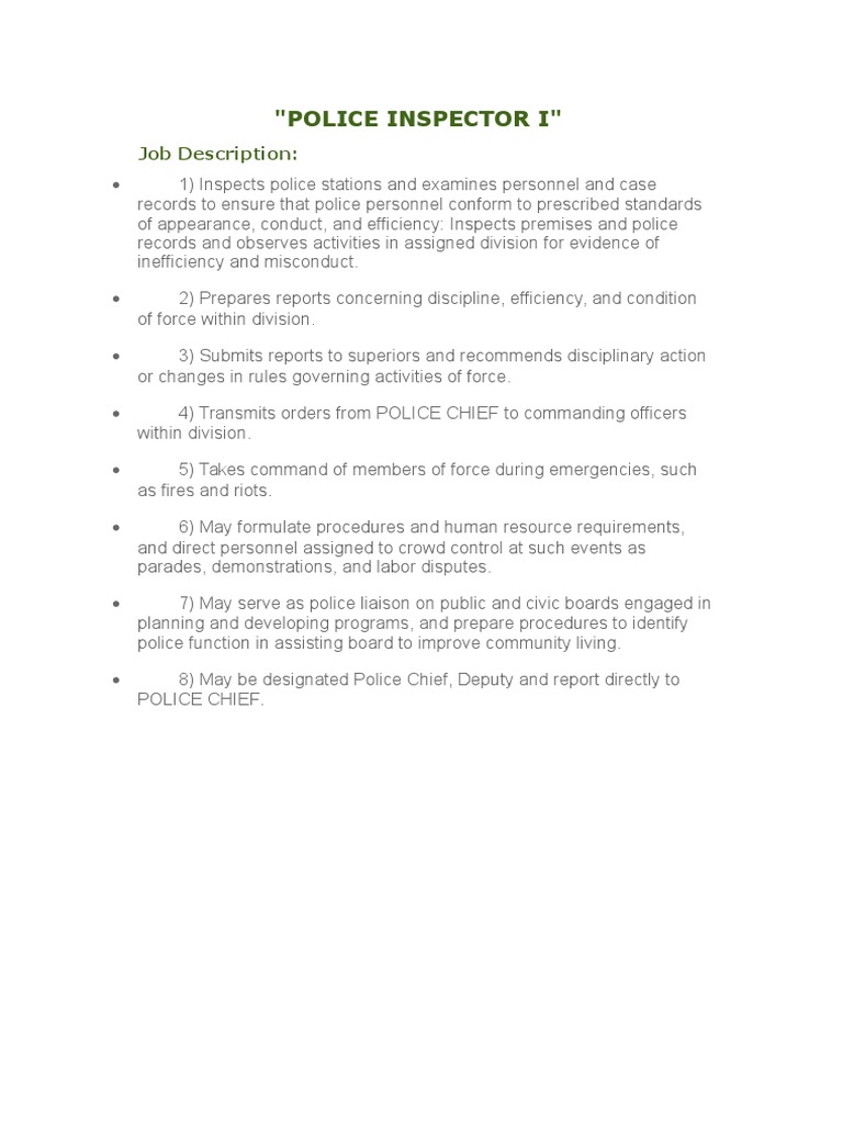 Police Inspector Role Overview | PDF