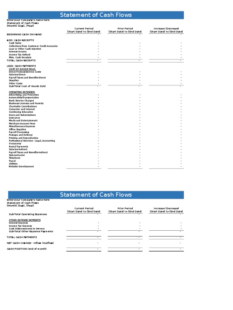 Cash Flow Statement Template | PDF | Fee | Expense