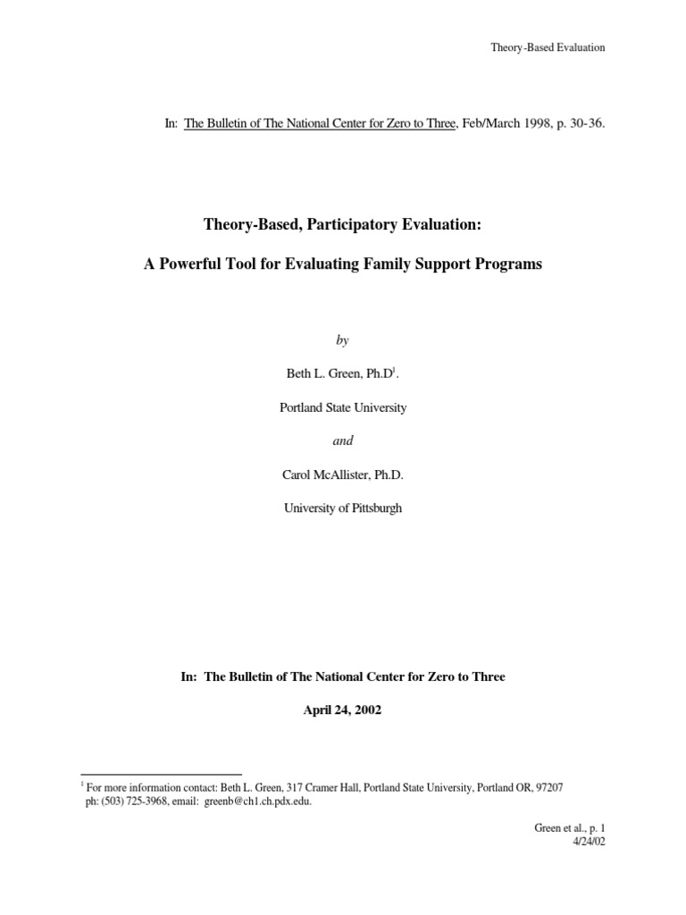 Theory-Based, Participatory Evaluation: A Powerful Tool For Evaluating ...