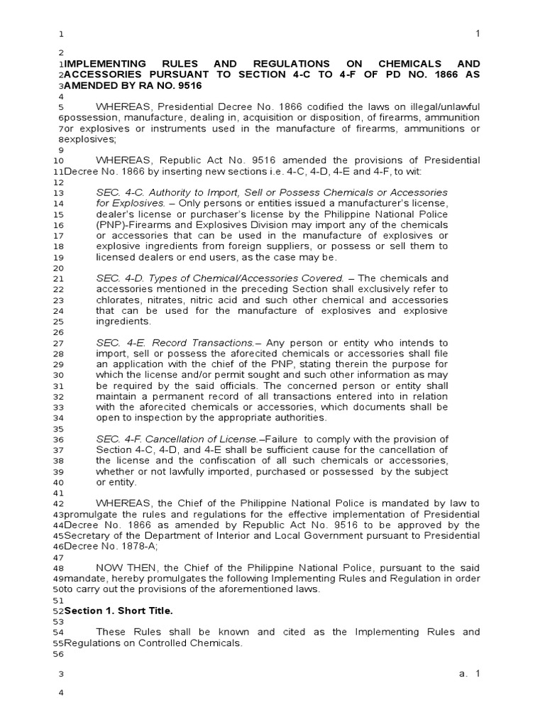 IRR of RA 9516 On Chemicals and Accessories As of Feb 2 2016 | PDF ...