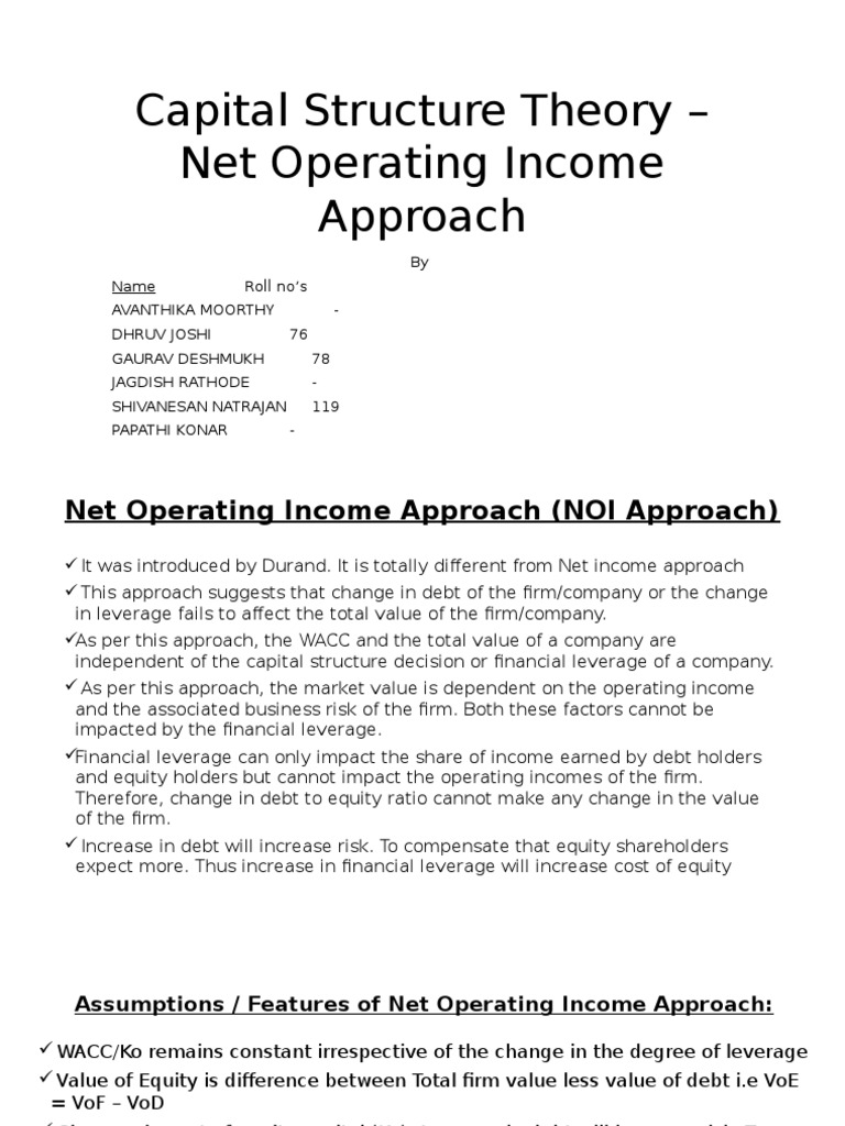 Capital Structure Theory - Net Operating Income Approach | PDF ...