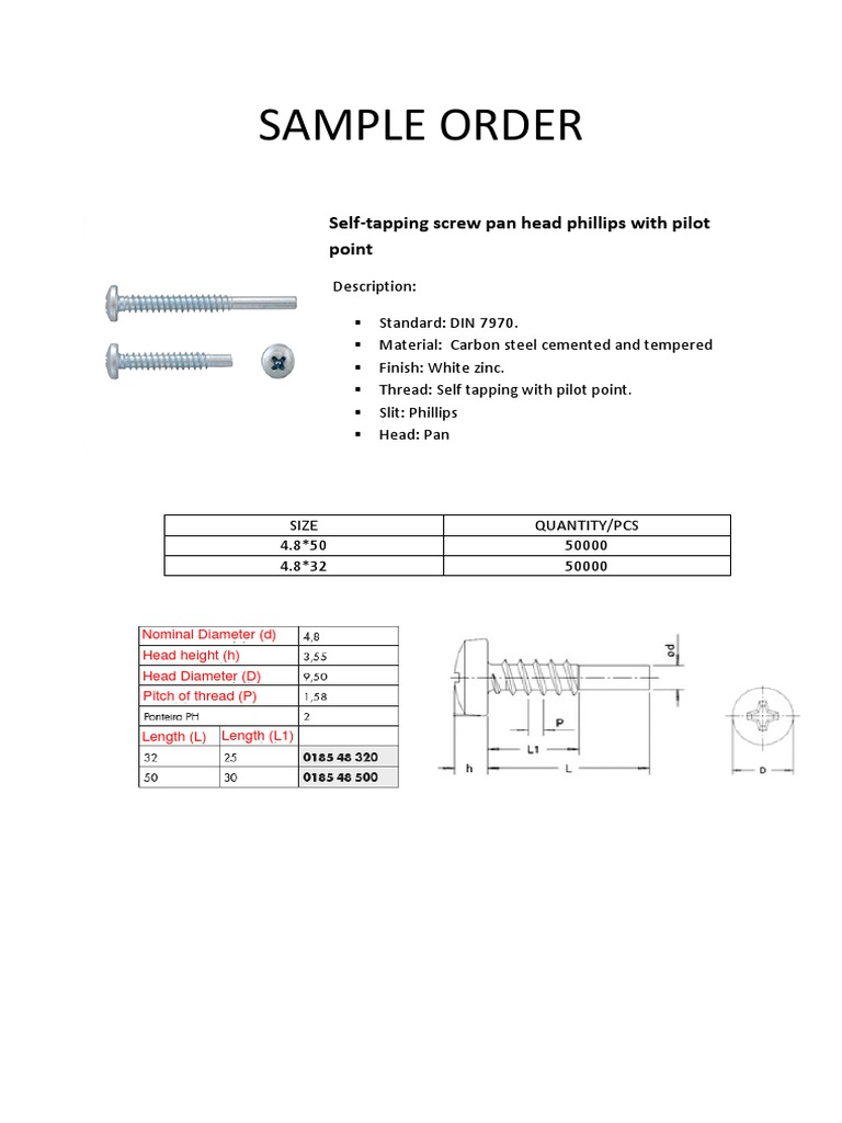 Self-Tapping Screws and Self-Drilling Screws Order Details | PDF