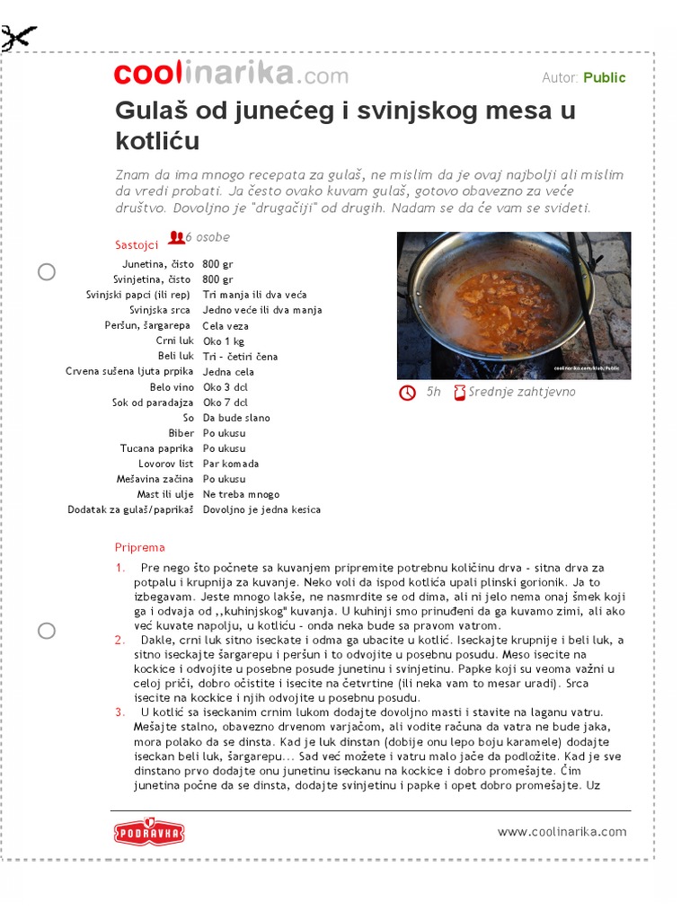 Gulas Od Juneceg I Svinjskog Mesa U Kotlicu | PDF