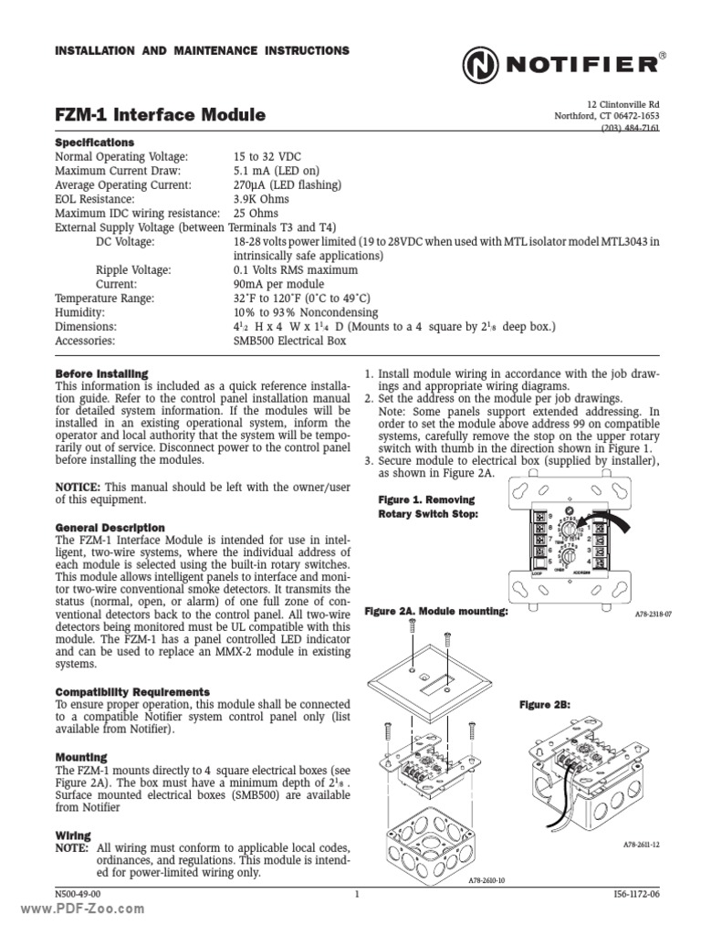 Notifier FZM 1 Interface Module | PDF | Power Supply | Relay