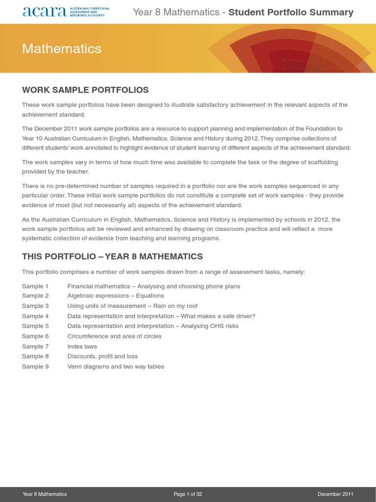 Mathematics: Work Sample Portfolios | PDF | Teaching Mathematics ...