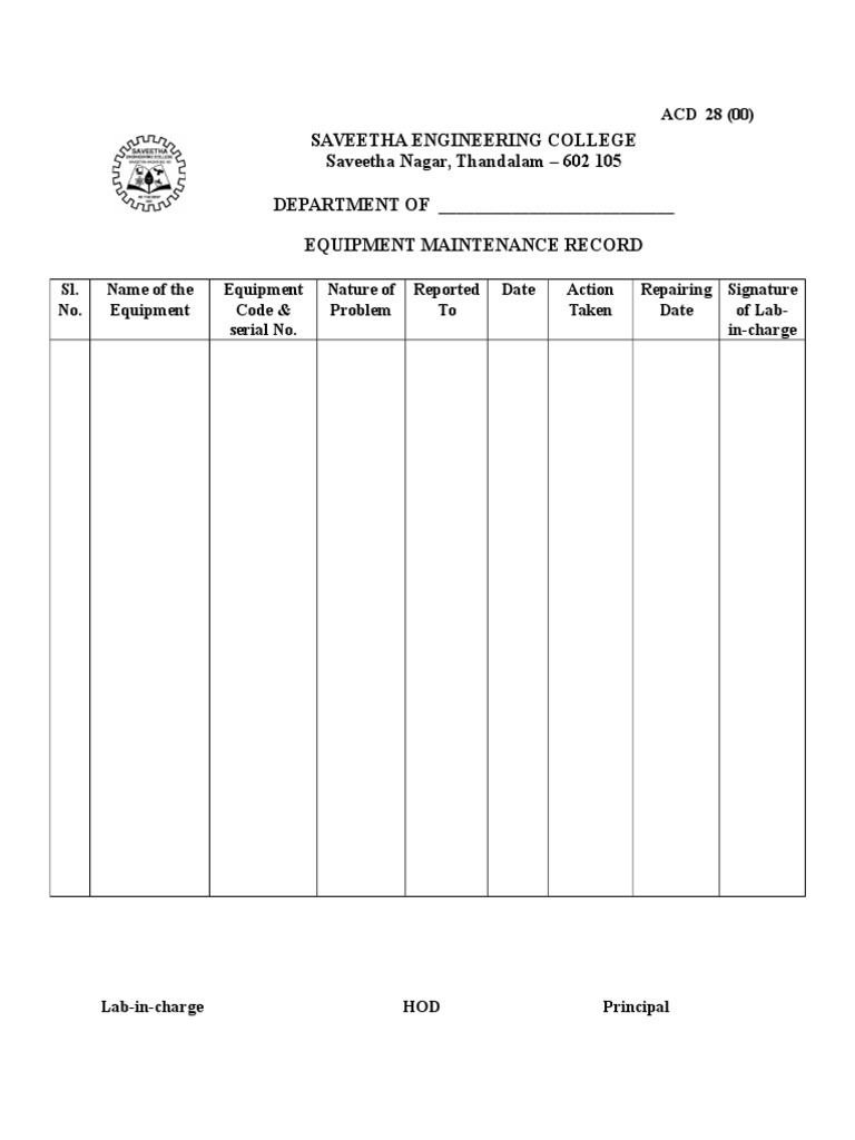 ACD 28 Equipment Maintenance Record | PDF