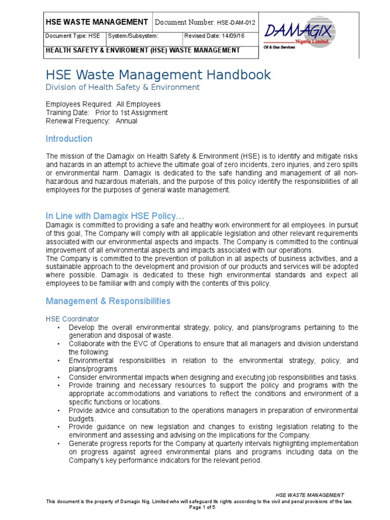 HSE Waste Management Guide | PDF | Waste Management | Recycling