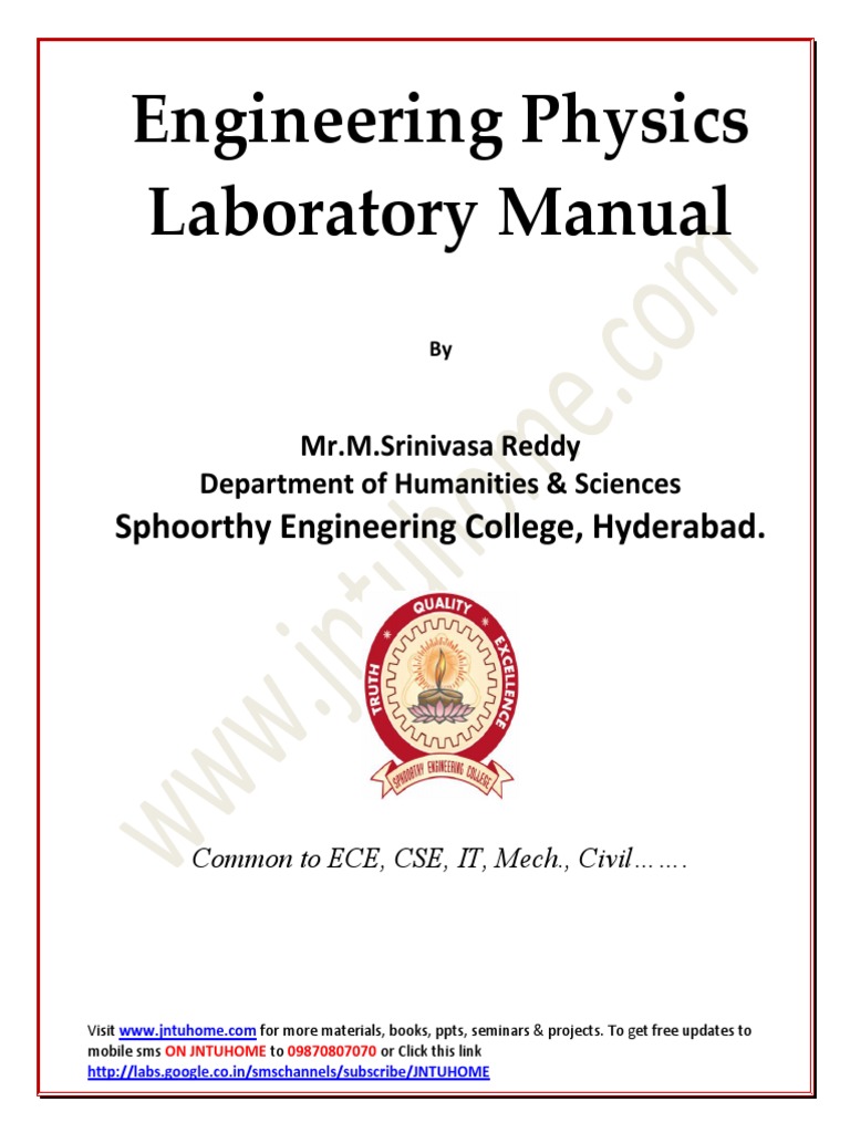 JNTU B.Tech 1st Year Physics Lab Manual All Experiments PDF | PDF ... JNTU B.Tech 1st Year Physics Lab Manual All Experiments PDF | PDF ...