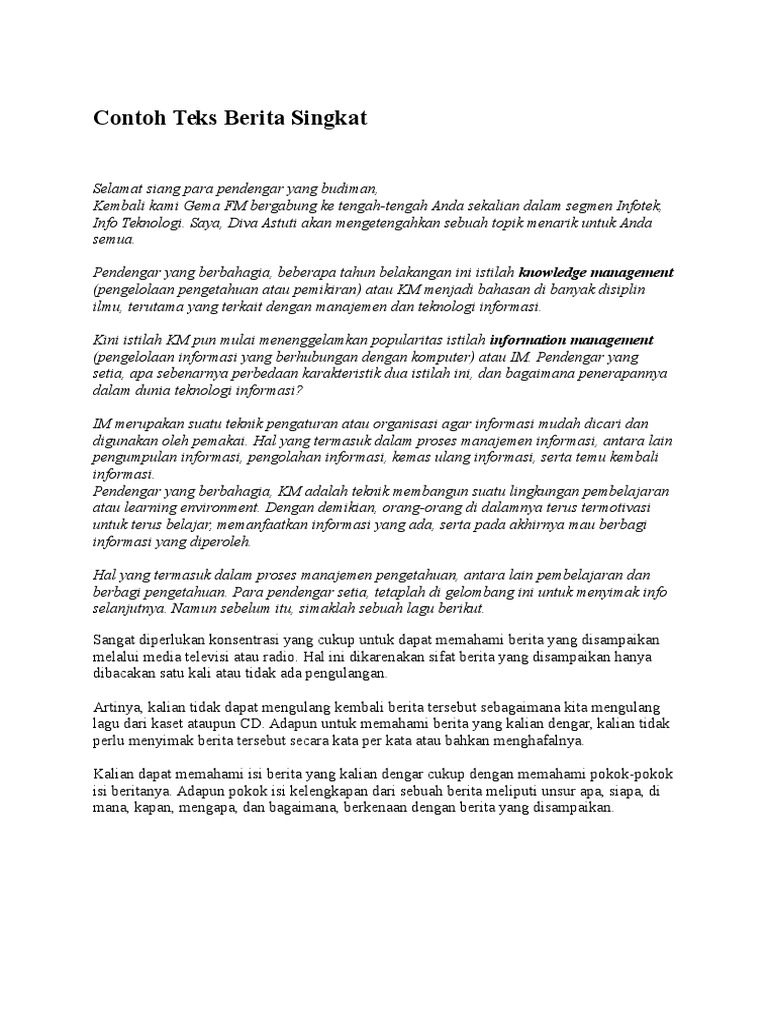 Contoh Teks Berita Singkat | PDF