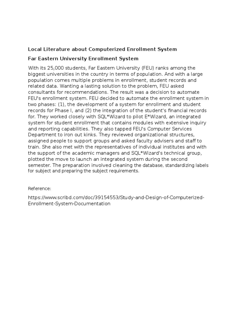 Local Literature About Computerized Enrollment System | PDF