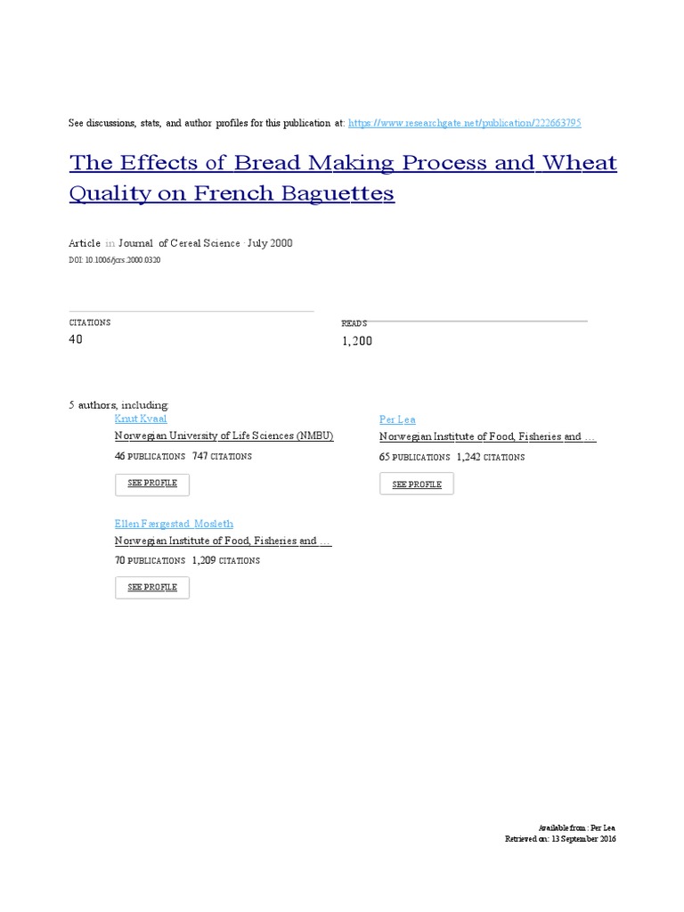 The Effects Of Bread Making Process And Wheat Qual Pdf Principal