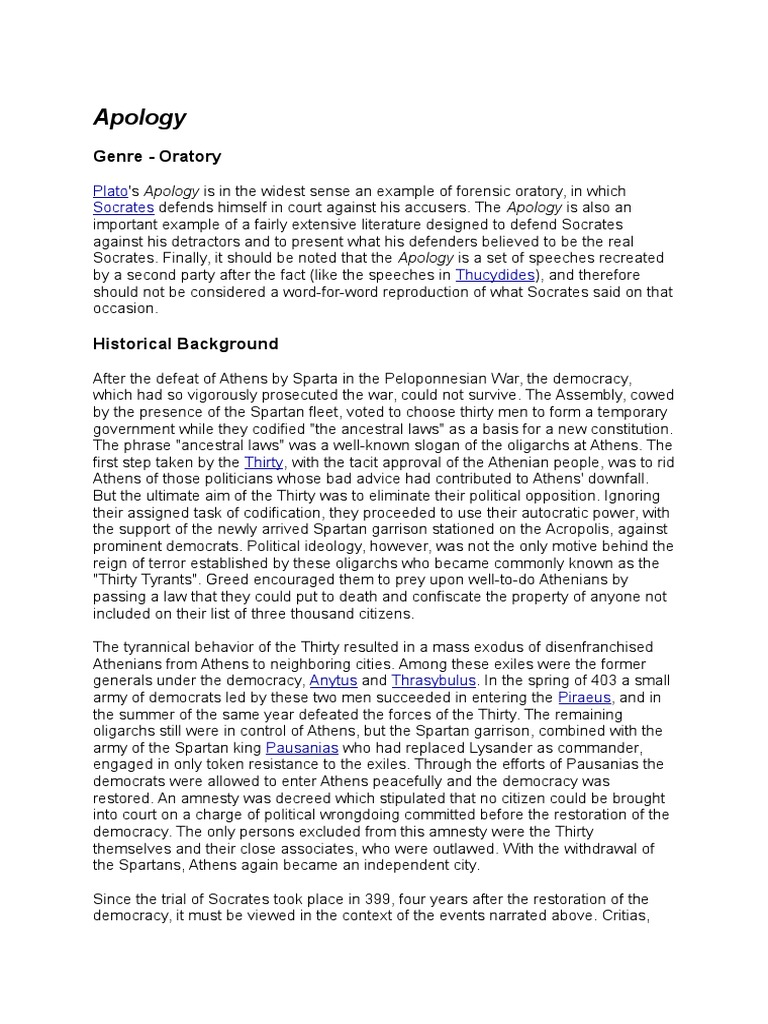 Apology Notes | Apology (Plato) | Socrates