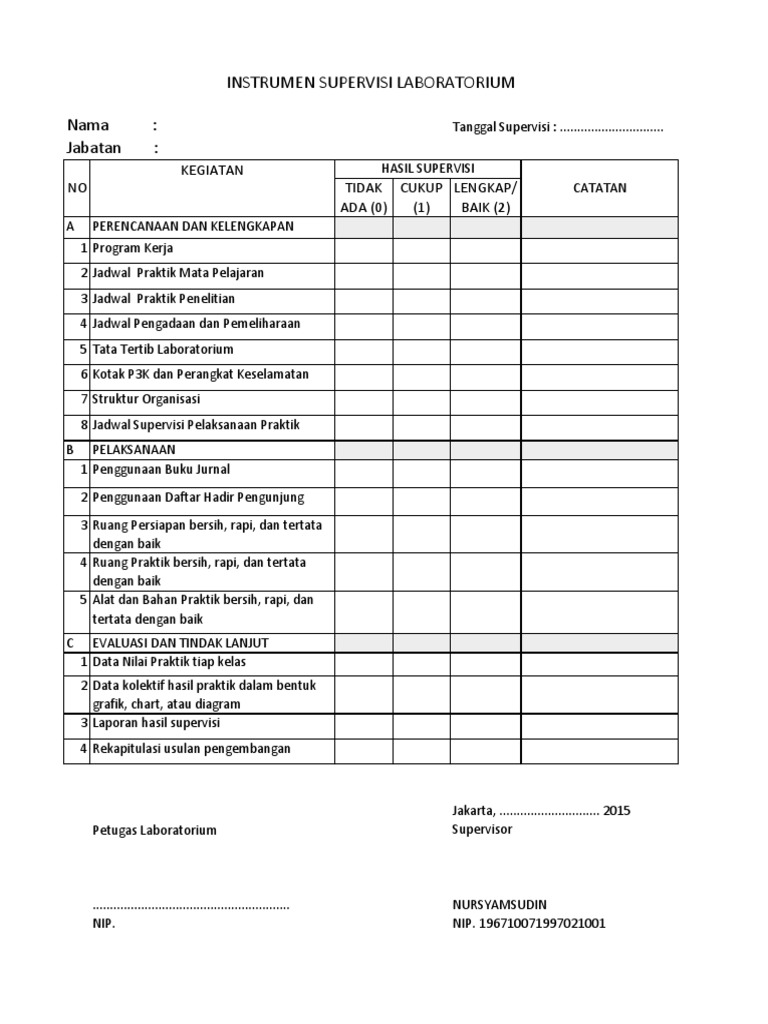 Instrumen Supervisi LAB | PDF