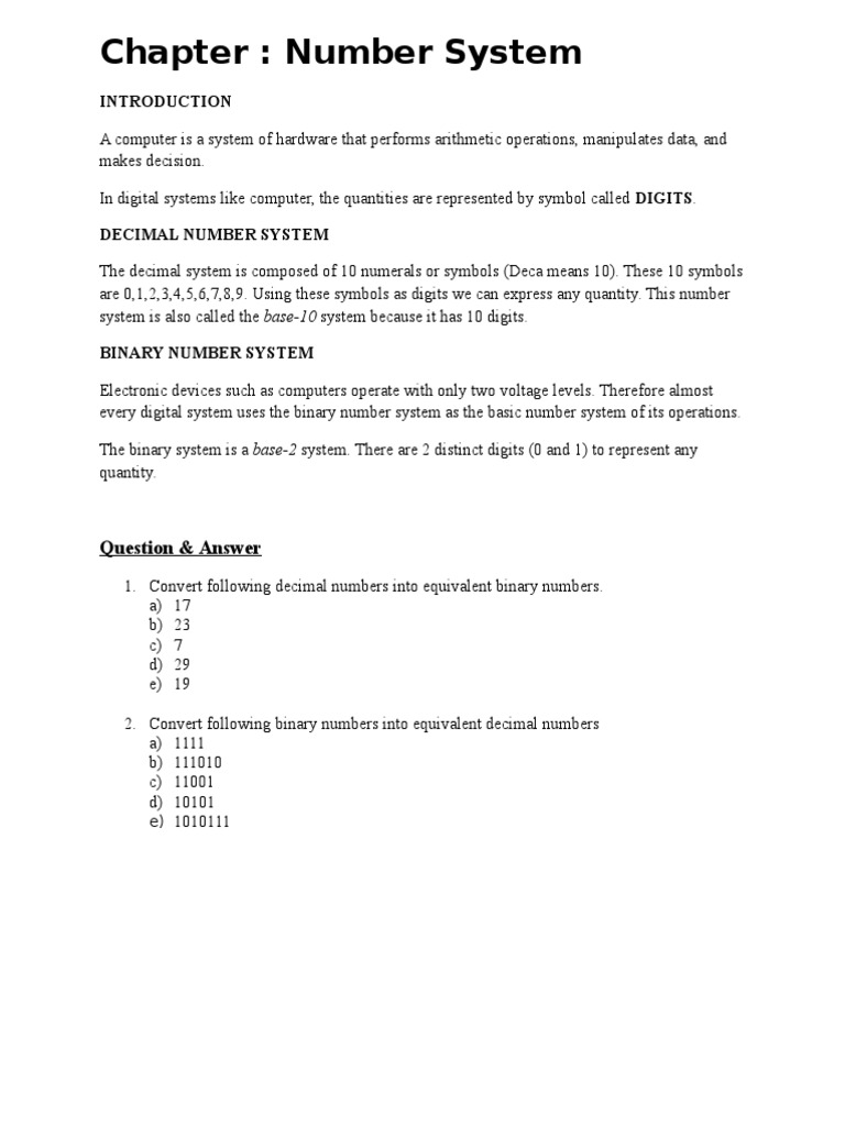 Chapter: Number System: Question & Answer | PDF