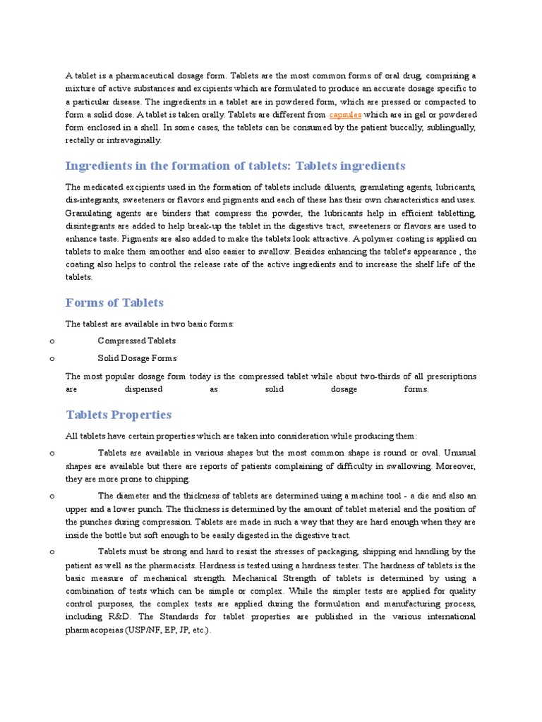 A Tablet Is A Pharmaceutical Dosage Form | PDF | Tablet (Pharmacy ...