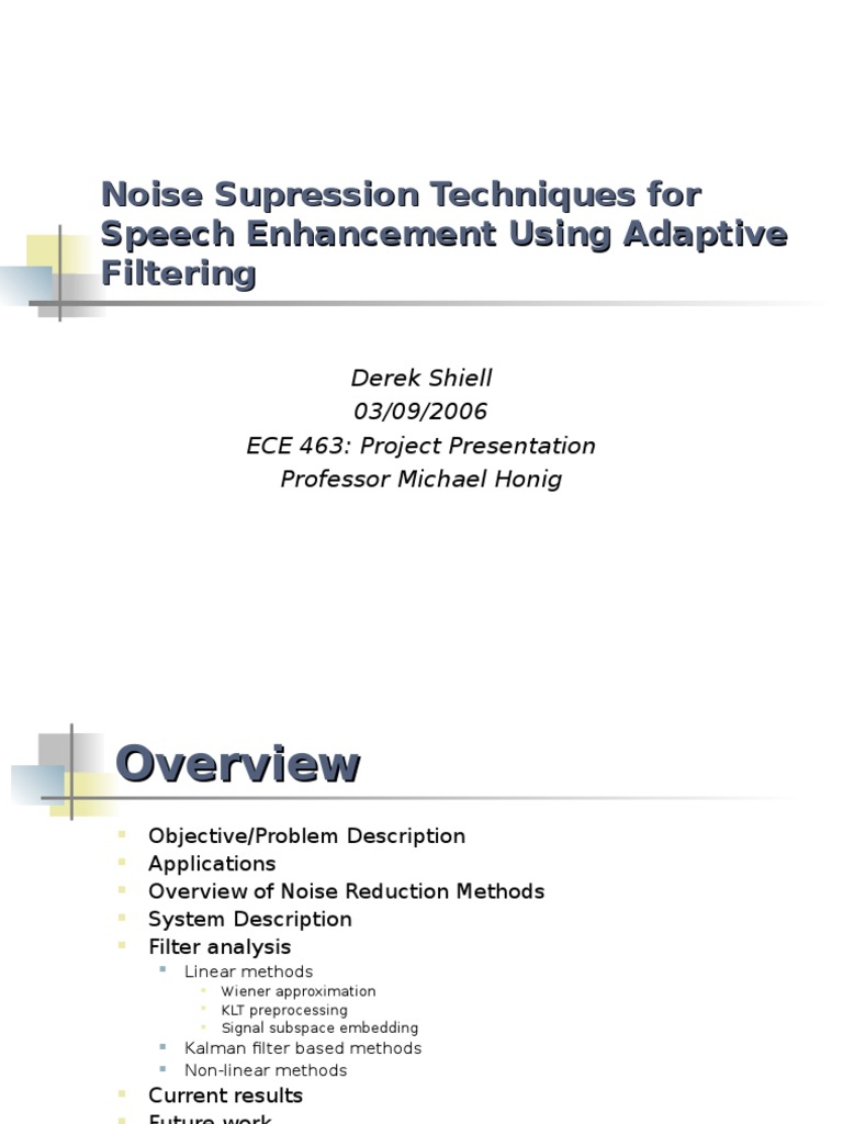 Noise Supression Techniques For Speech Enhancement Using Adaptive Filtering | PDF | Signal To ...