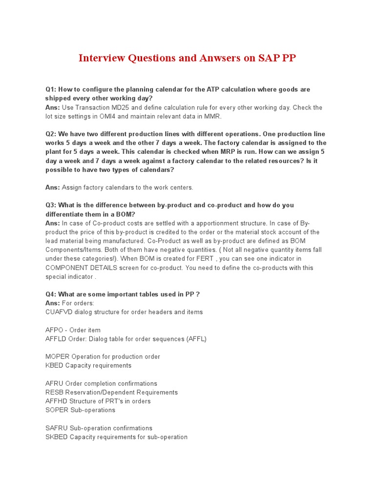 Interview Questions and Anwsers on SAP PP.docx | Production And ...