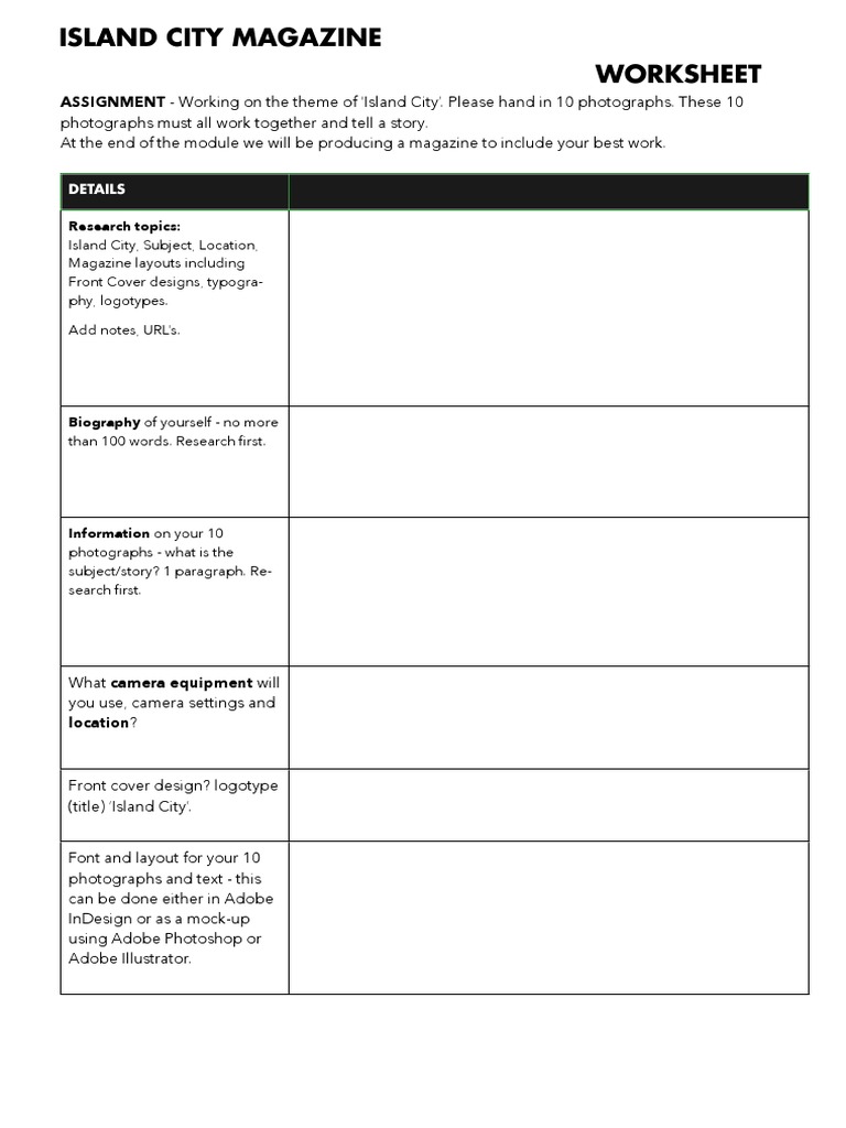 Assignment Island City Magazine Worksheet | PDF | Career & Growth ...
