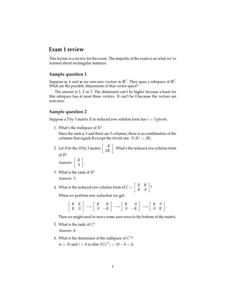 MIT - Linear Algebra - Exam 1 Review | PDF | Linear Subspace ...