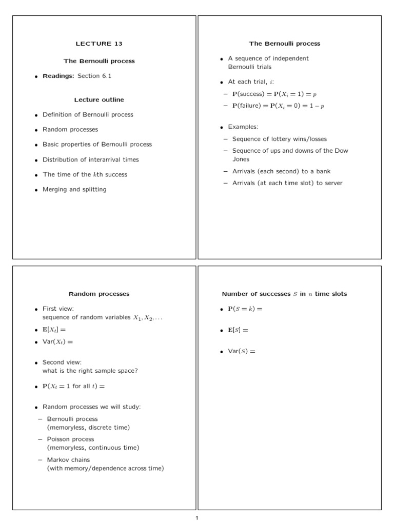 Bernoulli Process PDF | PDF | Stochastic Process | Poisson Distribution