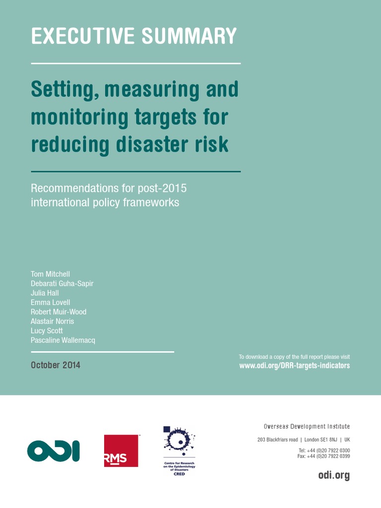 Executive Summary Setting Measuring and Monitoring Targets For Disaster ...