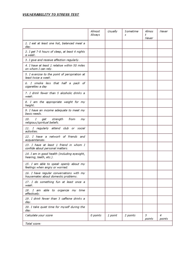 Stress Questionnaire | PDF