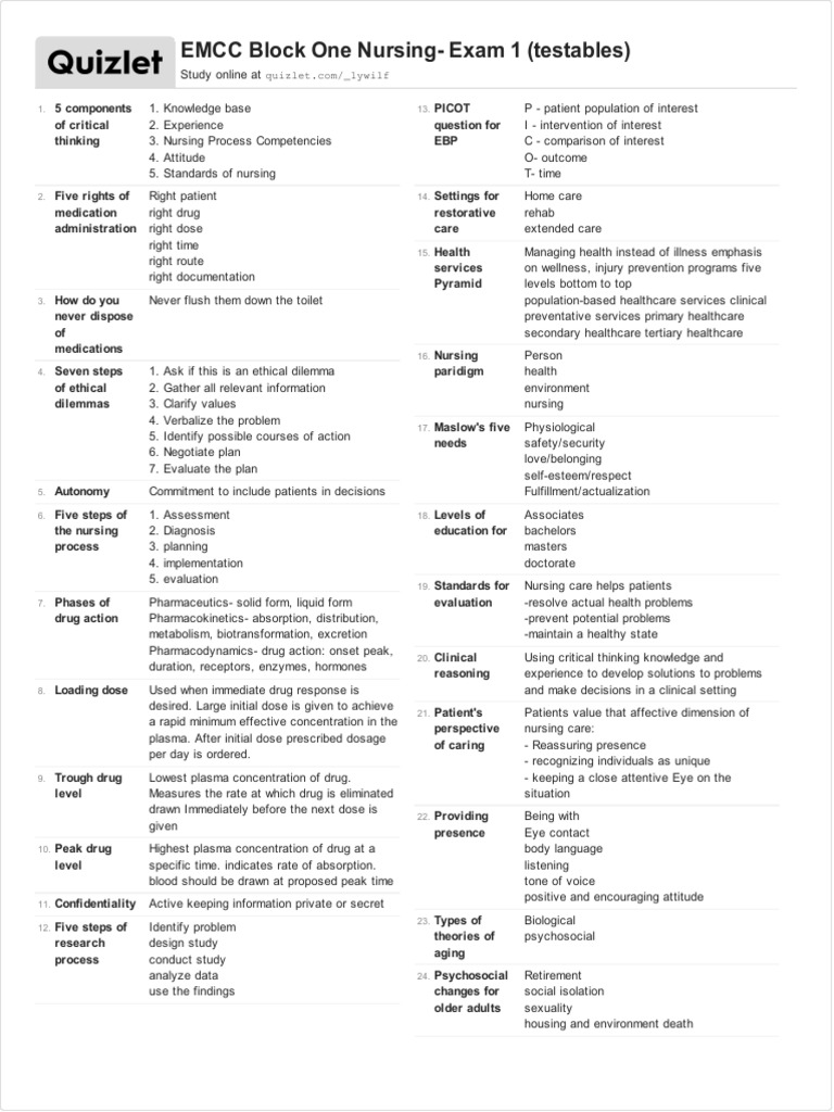 EMCC Block One Nursing- Exam 1 Study Guide | Health Care | Public Health