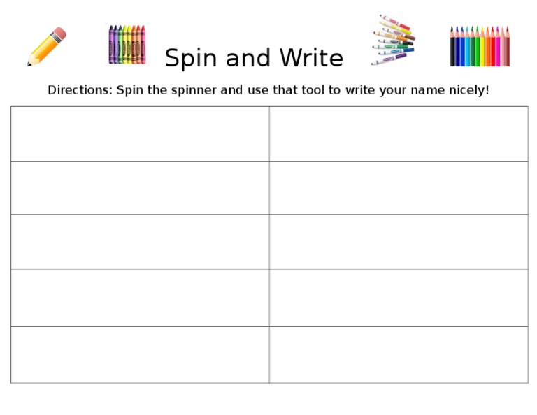 Spin and Write: Directions: Spin The Spinner and Use That Tool To Write ...