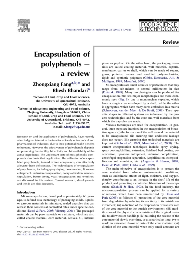 Encapsulation of Polyphenols - A Review - Fang 2010 | PDF | Liposome ...