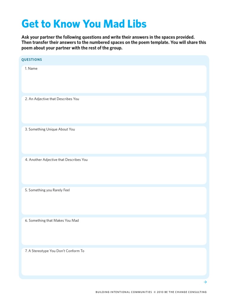 5 Get To Know You Madlibs | PDF