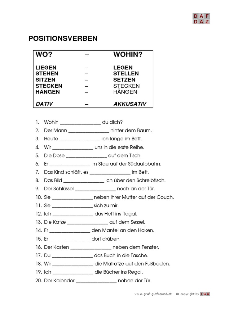 Ue1 Praep Positionsverben | PDF