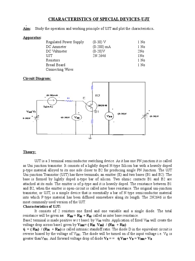 UJT Characteristics | PDF | P–N Junction | Diode