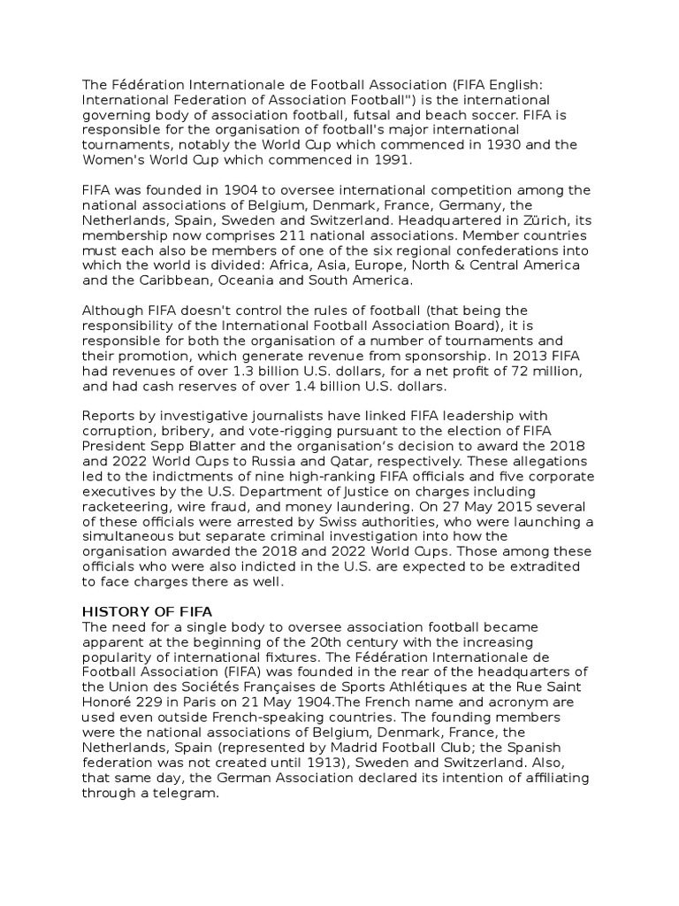 FIFA - International governing body of football | PDF | Fifa | Fifa ...