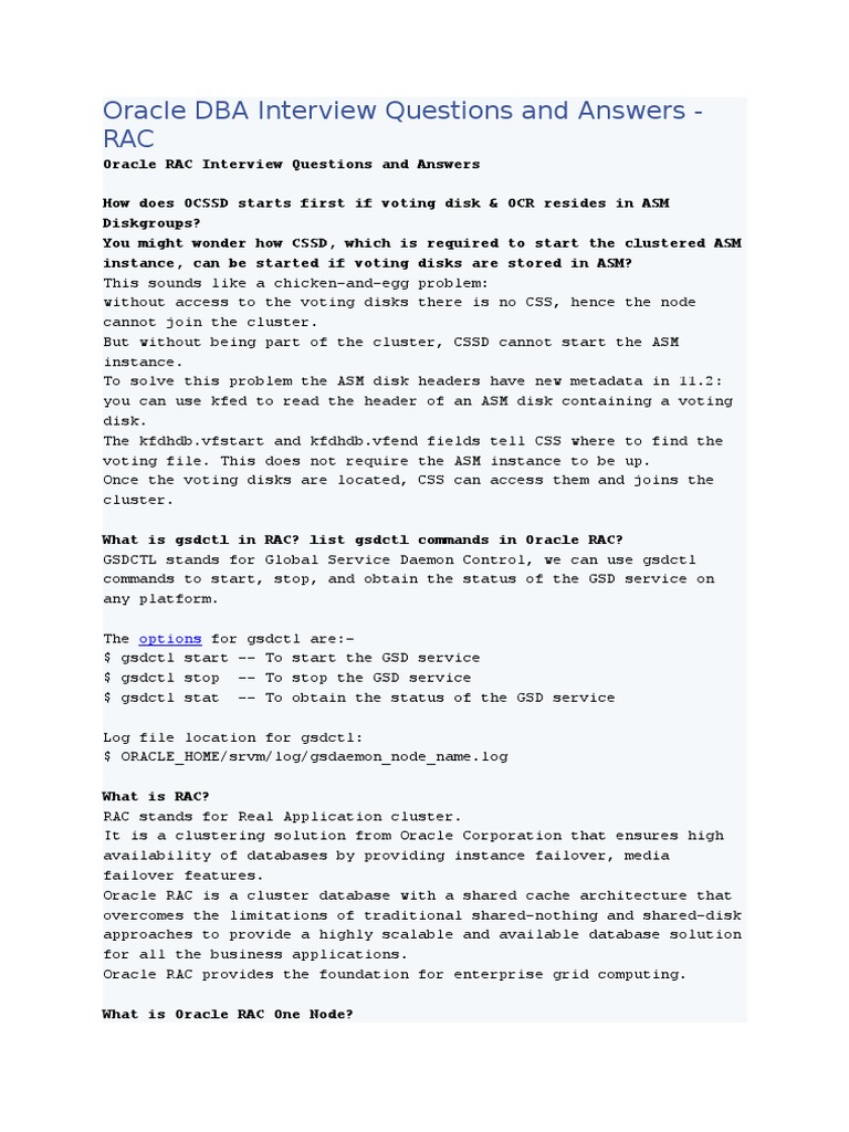 RAC Questions and Answers | PDF | Oracle Database | Load Balancing (Computing)
